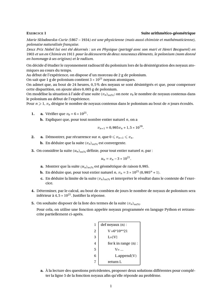 Exercice type bac : Suites et limites | PDF | Probabilité | Limite ...