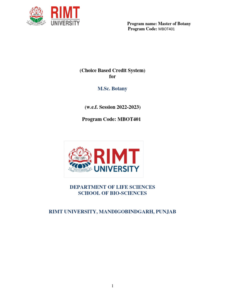 M.Sc. Botany 2022 23 | PDF | Enzyme | Cell (Biology)