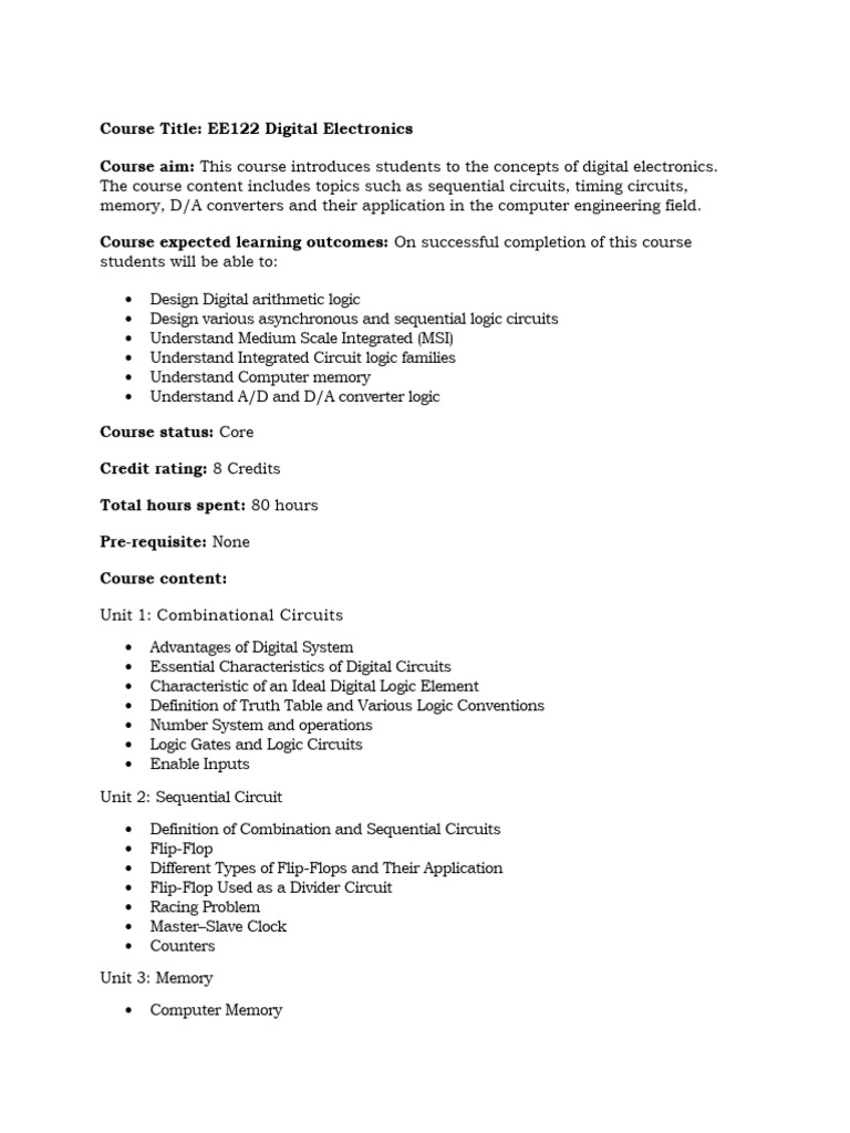 EE 122 Digital Electronics | PDF | Logic Gate | Digital Electronics