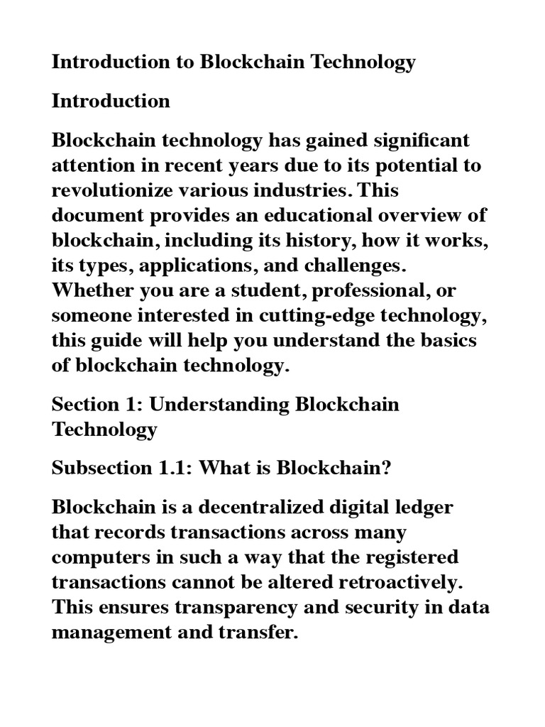 Introduction To Blockchain Technology | PDF | Cryptocurrency | Secure Communication