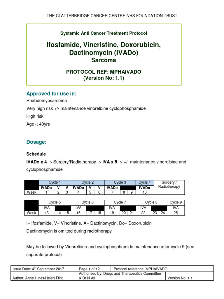 IVADo Chemotherapy Protocol Overview | PDF | Chemotherapy | Dose ...
