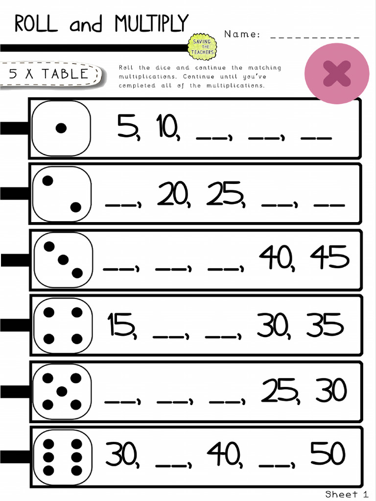 Roll and Multiply Times Table Game - 5 X Table | PDF