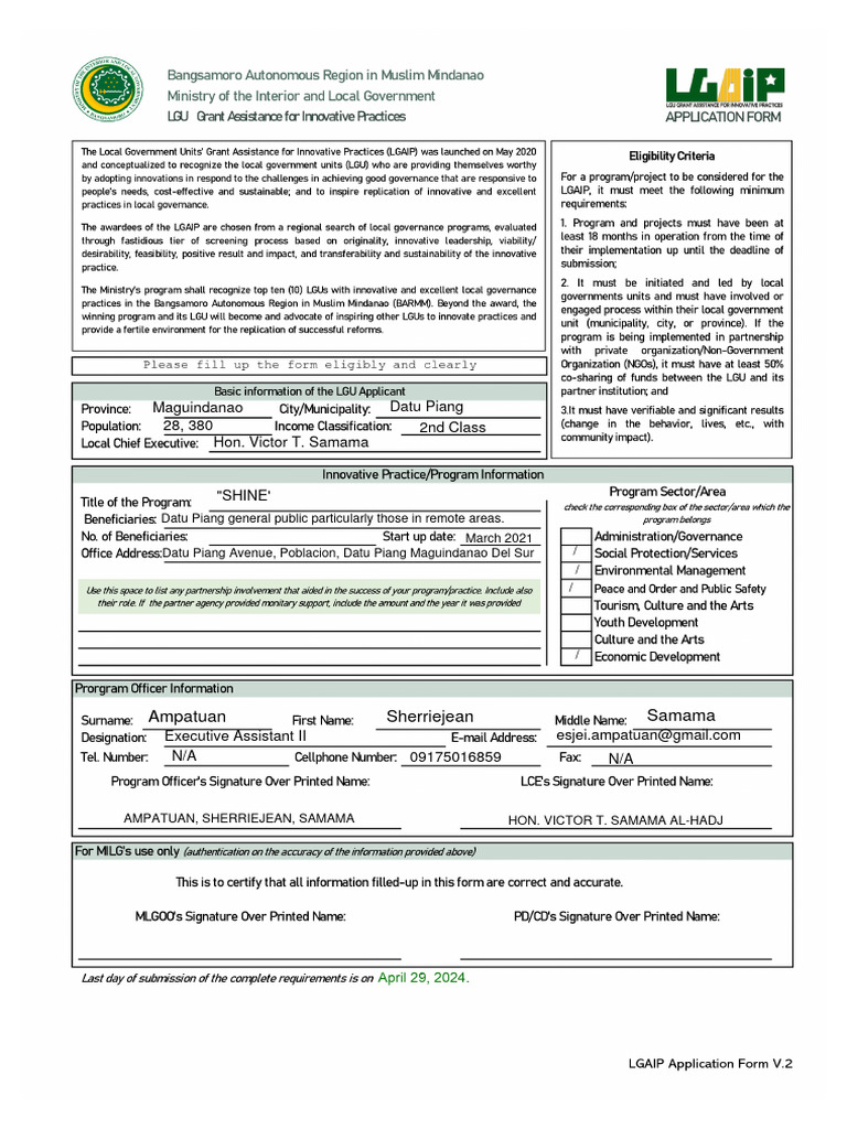 LGAIP Application Form V.2.0 | PDF