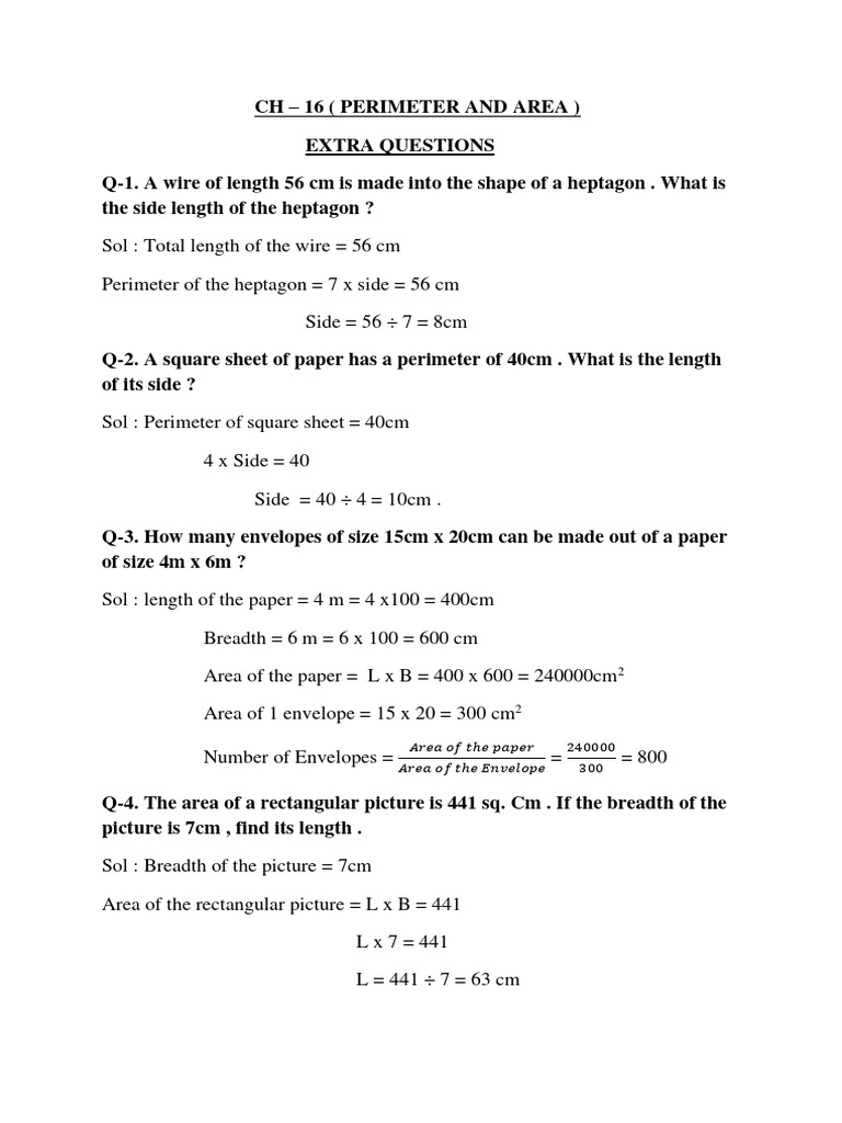 Perimeter and Area Extra Questions | PDF | Home & Garden | Science ...