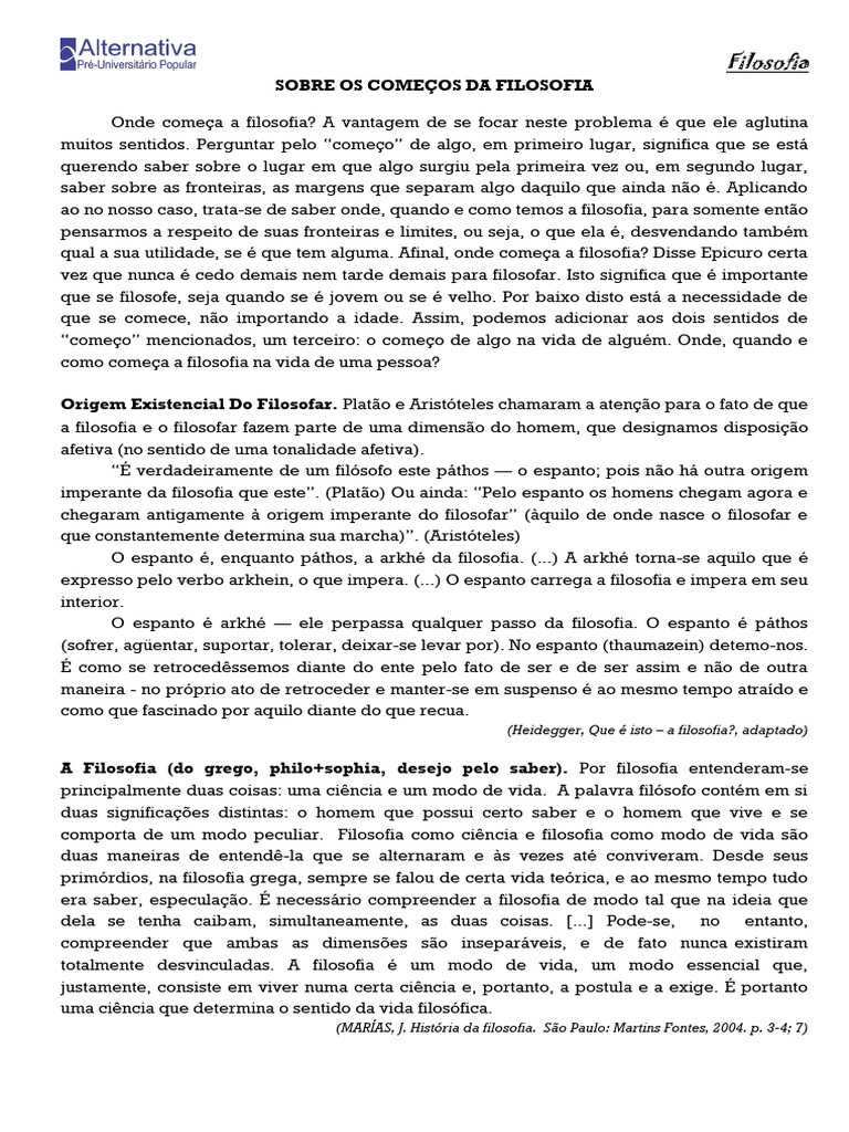Início e Essência da Filosofia | PDF | Science | Conhecimento