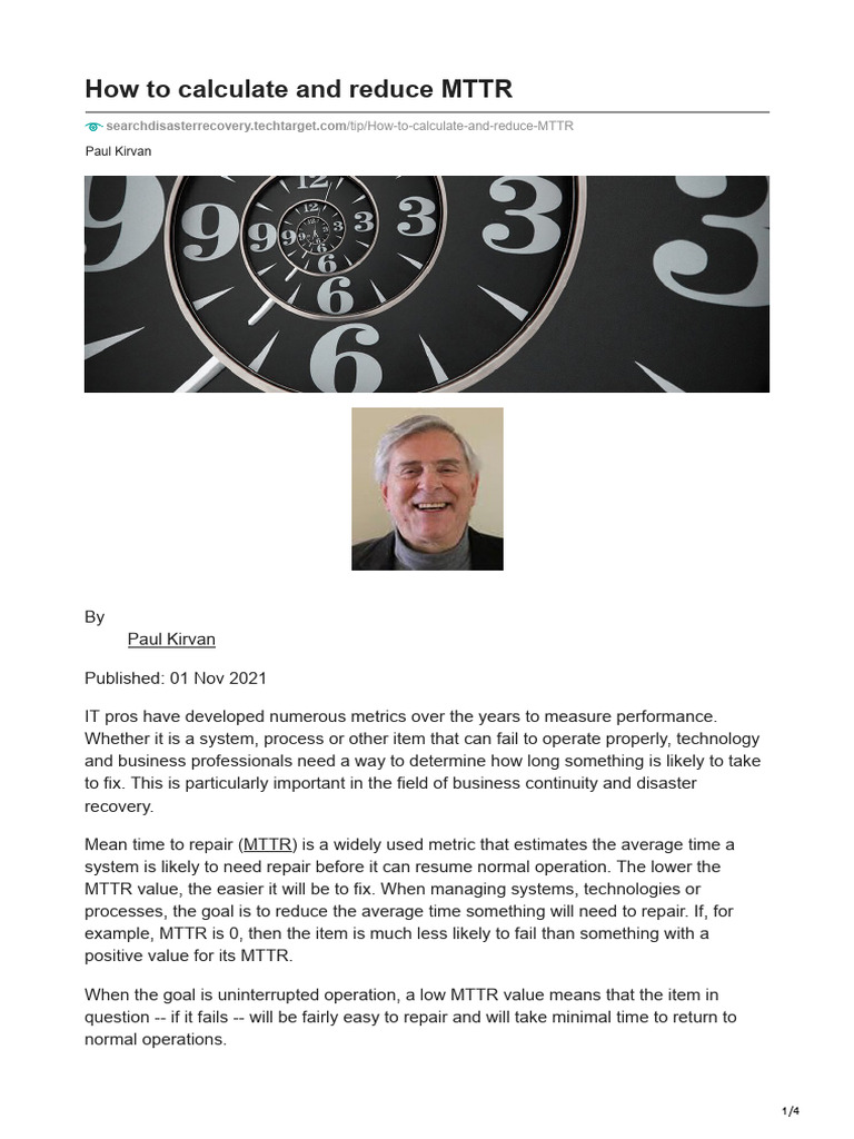 HOW TO CALCULATE AND REDUCE MTTR_PAUL KIRVAN_20211101 | Download Free PDF | Systems Engineering