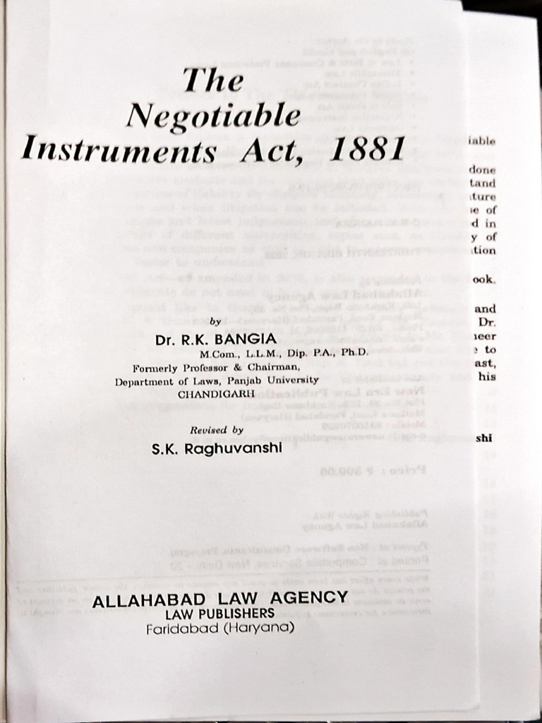The Negotiable Instrument Act, 1881 R K Bangia | PDF | Cheque | Negotiable Instrument