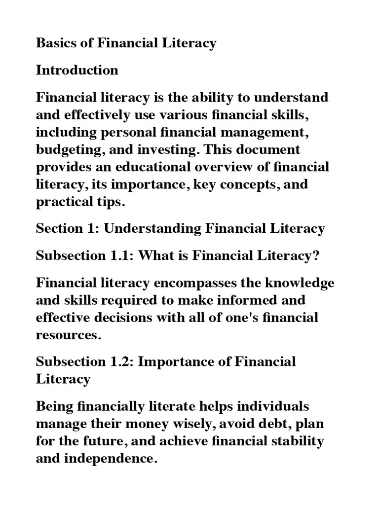 Basics of Financial Literacy | Download Free PDF | Expense | Investing