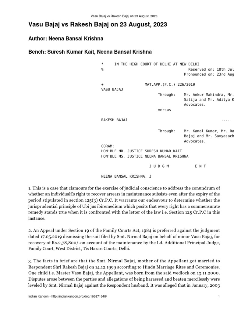 Vasu Bajaj vs Rakesh Bajaj on 23 August 2023 | PDF | Lawsuit | Judgment (Law)