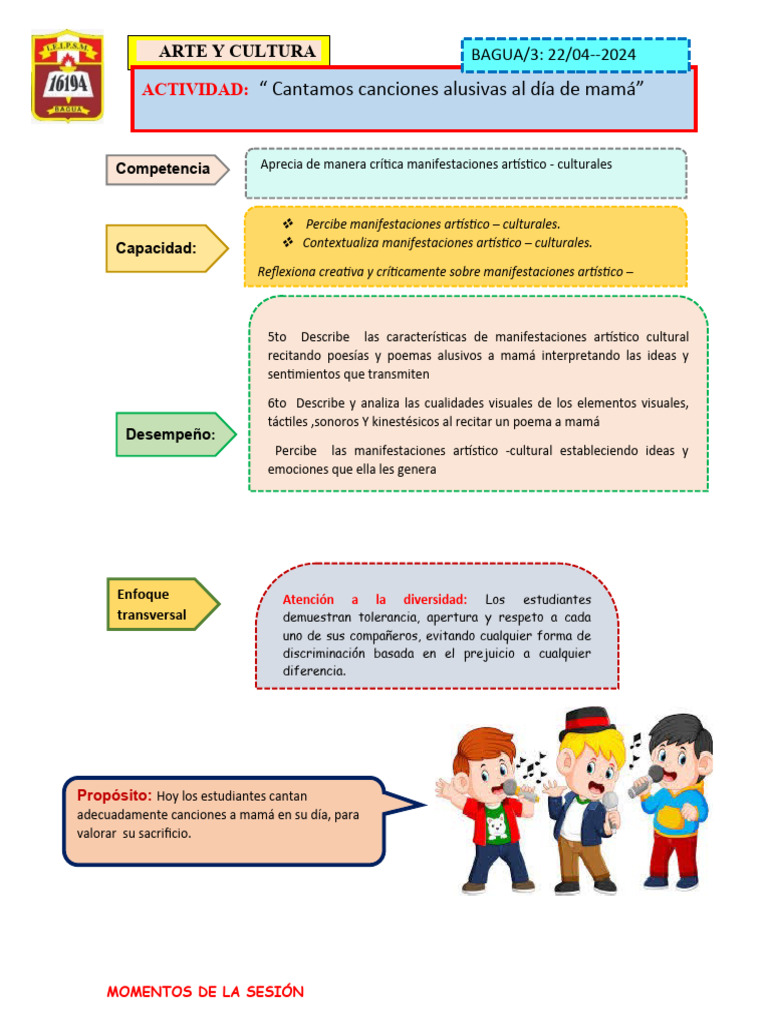 Sesion Cantamos Canciones Alusivos A Mamá 2024nro 3 Pdf Evaluación