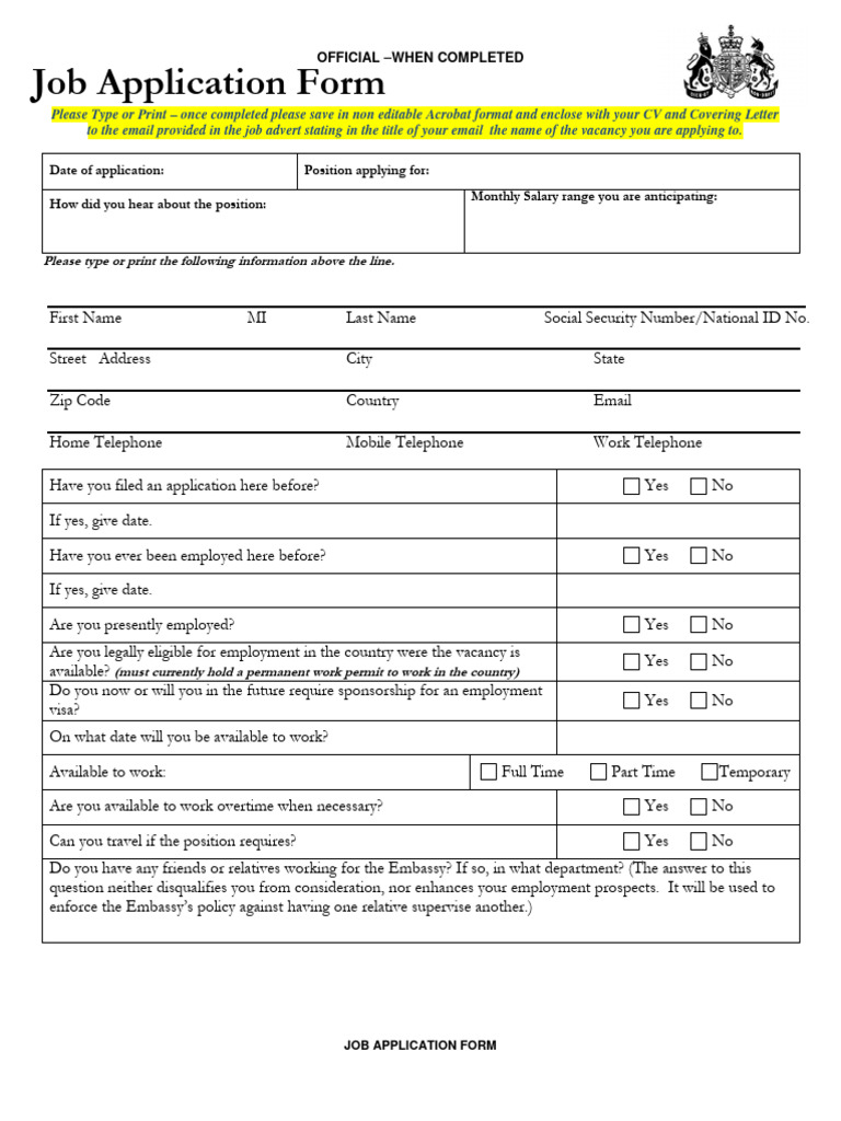 Official Job Application Form Template | PDF | Employment | Justice