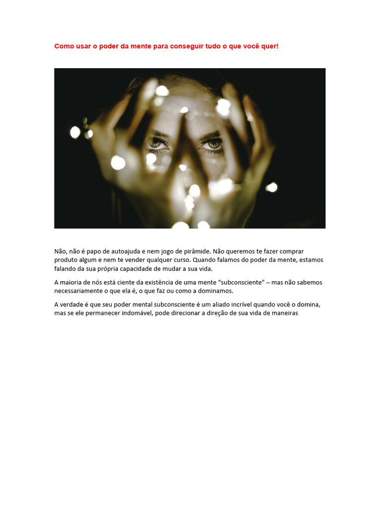 Como Usar o Poder Da Mente para Conseguir Tudo o Que Você Quer | PDF | Pensamento | Mente
