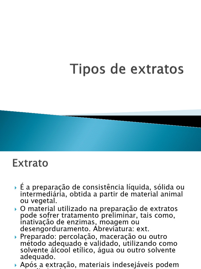 tipos de extratos | PDF | Concentração | Solvente