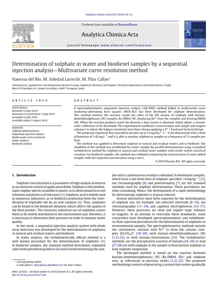 Determination of Sulphate in Water and B | PDF | Chemometrics | Analysis