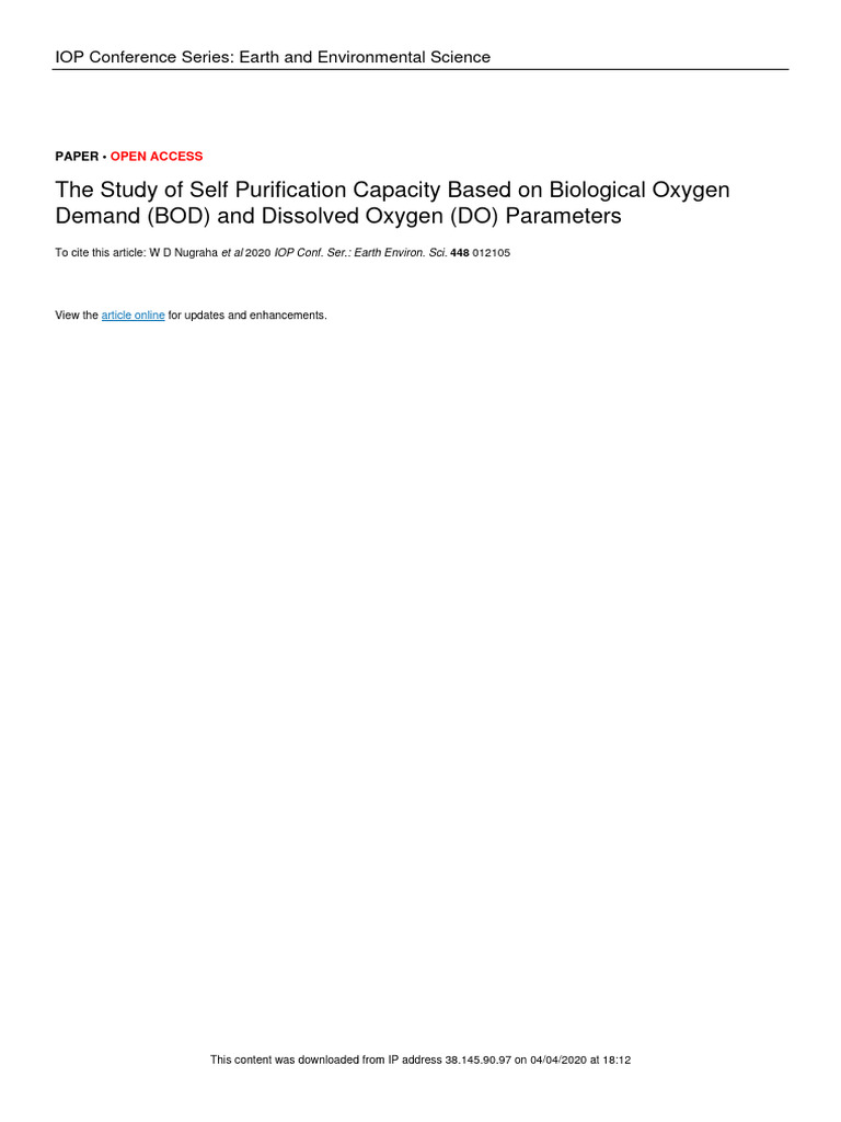 The Study of Self Purification Capacity Based On B | PDF ...