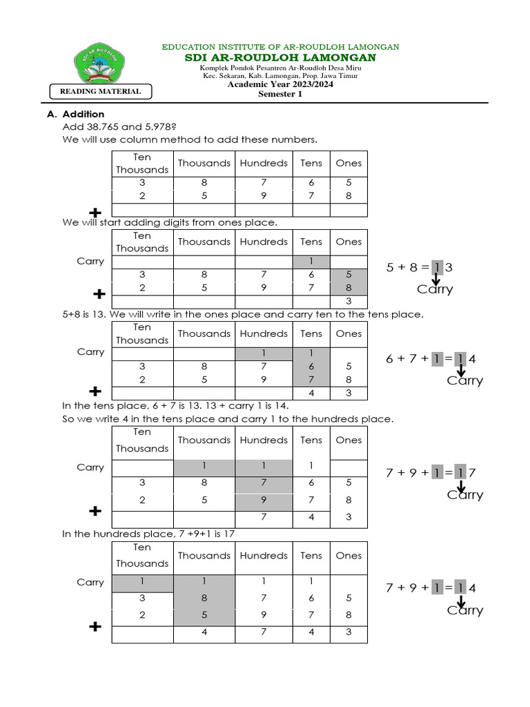 Chapter 3 Addition and Subtraction (materi) | PDF | Subtraction | Mathematics
