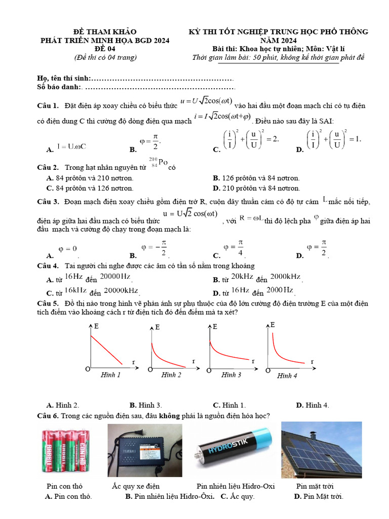 4. Đề Vip4 - Phát Triển Đề Minh Họa Vật Lý 2024 | PDF