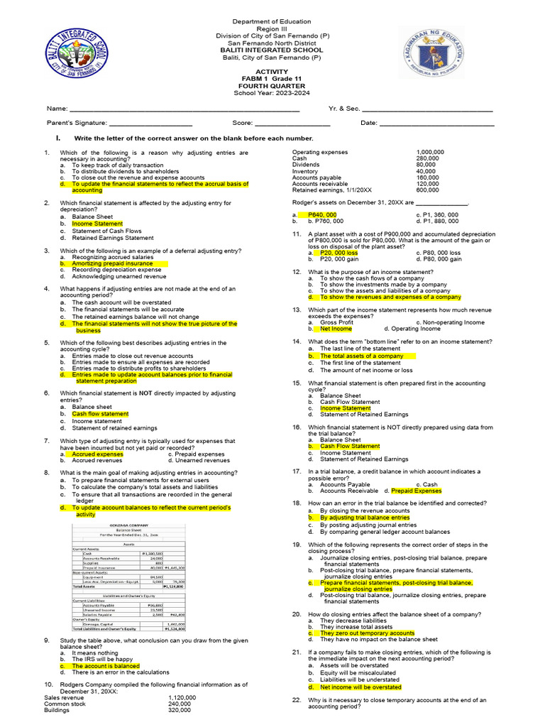 Fabm1 Activity | PDF | Debits And Credits | Expense