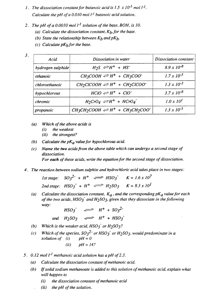 PH of Weak Acids Questions and Answers | PDF