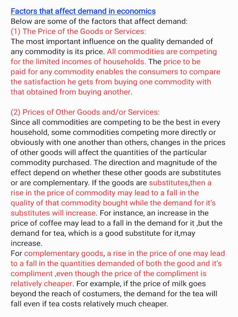 FACTORS THAT INFLUENCE DEMAND AND SUPPLY | PDF