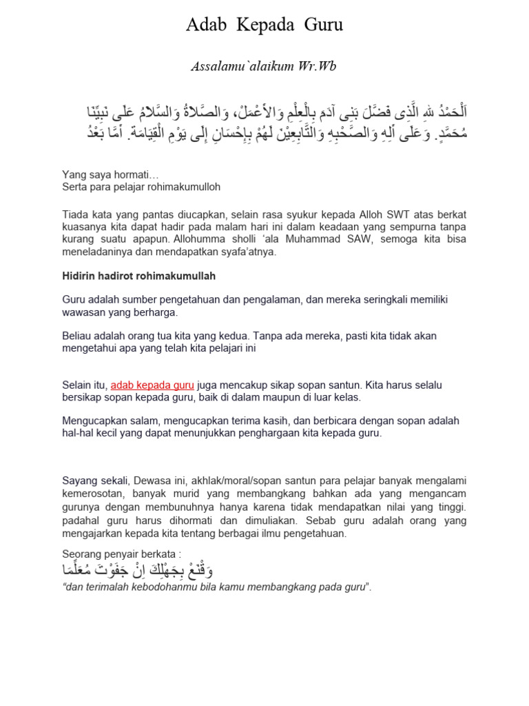 Adab Kepada Guru | PDF