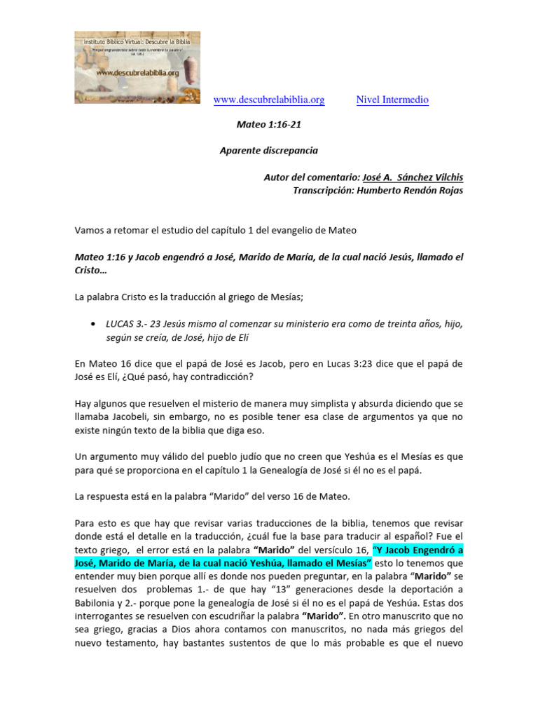 MATEO 1 - 16 Explicado | PDF | María, madre de Jesús | Jesús