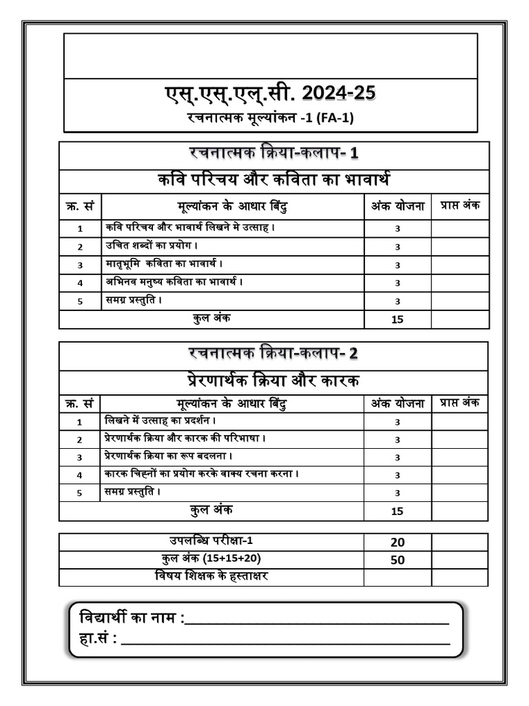 10th - Hindi - Activities - 2022-23 - Makandar Sir-1 | PDF