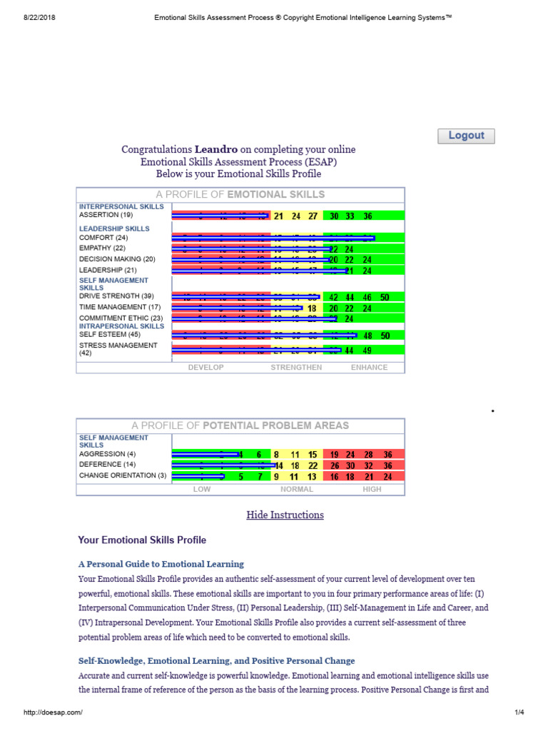 Emotional Skills Assessment Full Description | PDF | Self Esteem ...