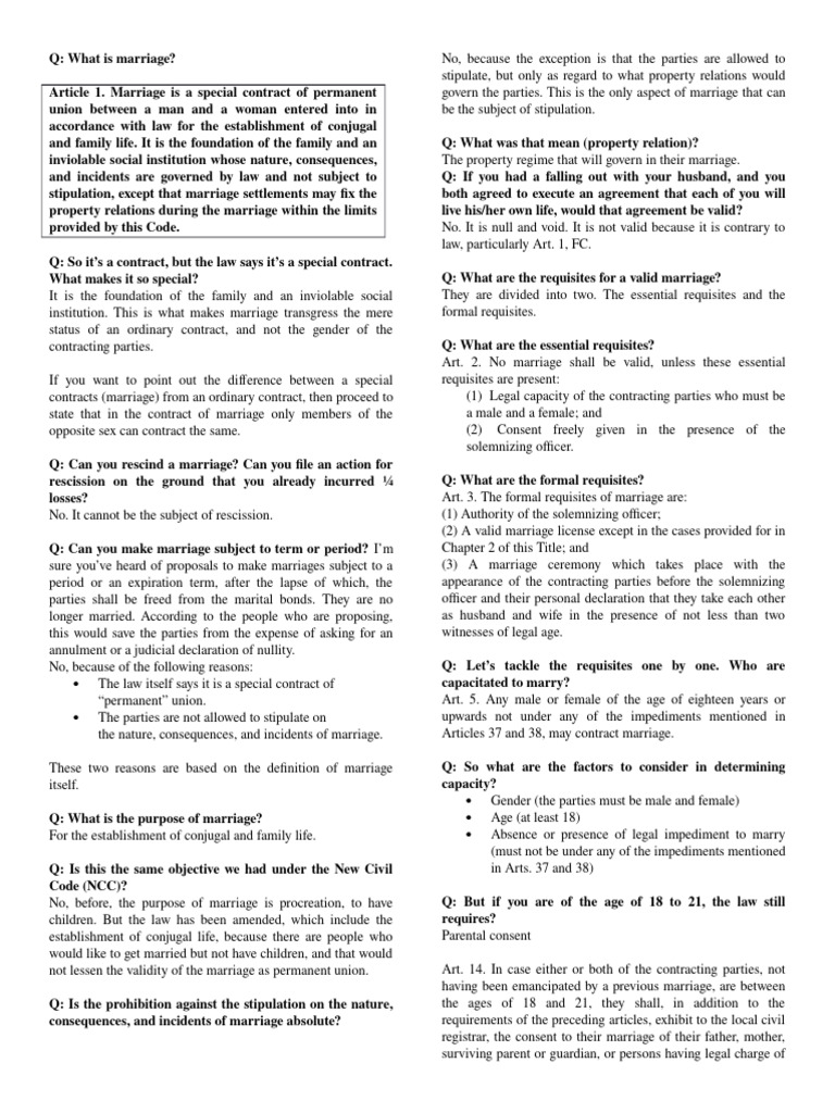 Family Code Marriage Notes | PDF