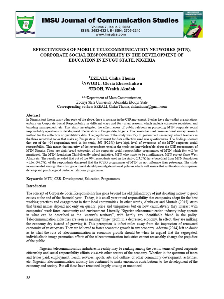 MTN's CSR Impact on Education in Enugu | PDF | Corporate Social ...