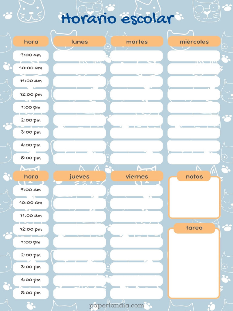 Horario Escolar Con Gatos | PDF