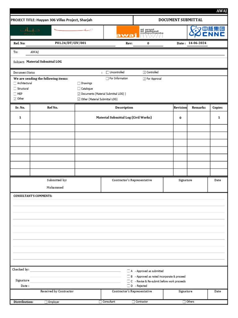 Submittal 1 Material Submittal Log | PDF | Tile | Building Engineering