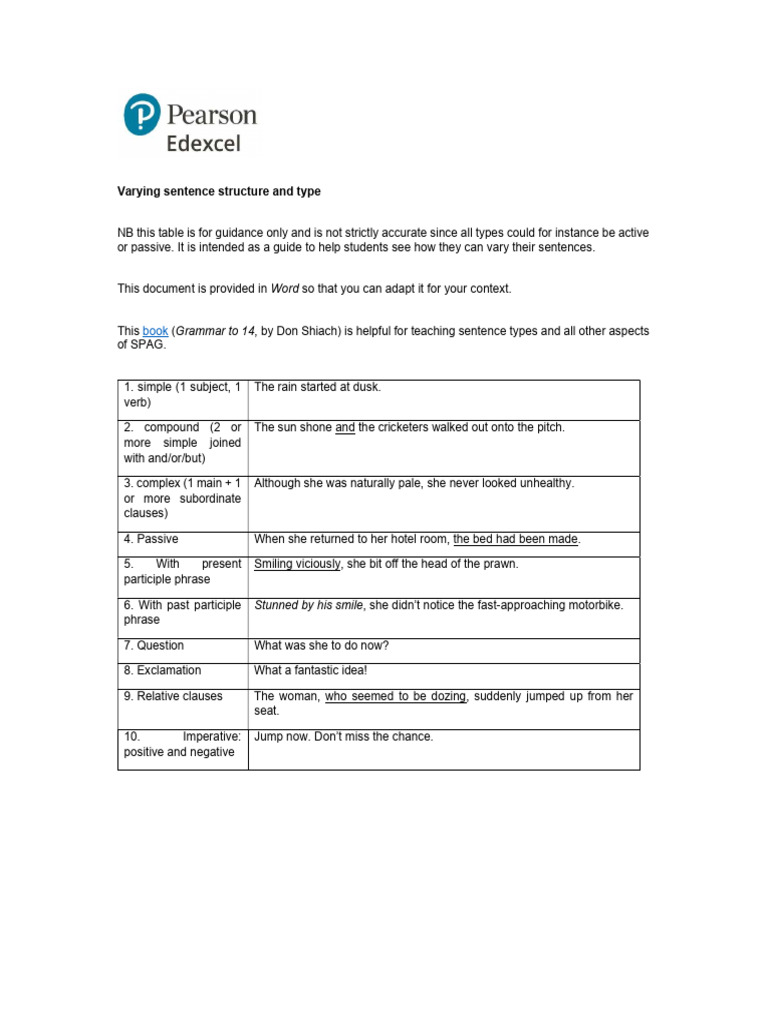 Varying Sentence Structure and Type | PDF | Sentence (Linguistics) | Verb
