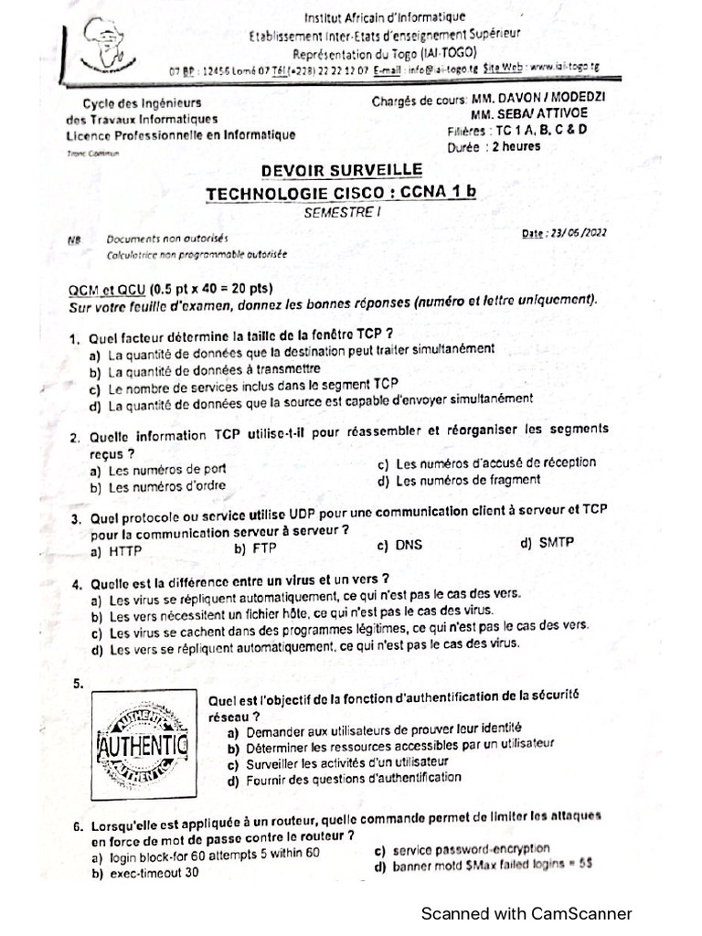 Épreuves CISCO CCNA 1 Et 2 | PDF