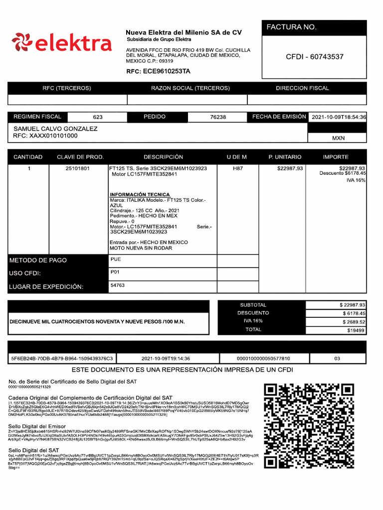 Factura Elektra FT125 21 | PDF