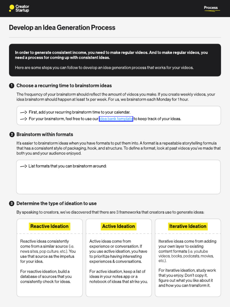 Idea Generation Worksheet | PDF | Brainstorming | Human Communication
