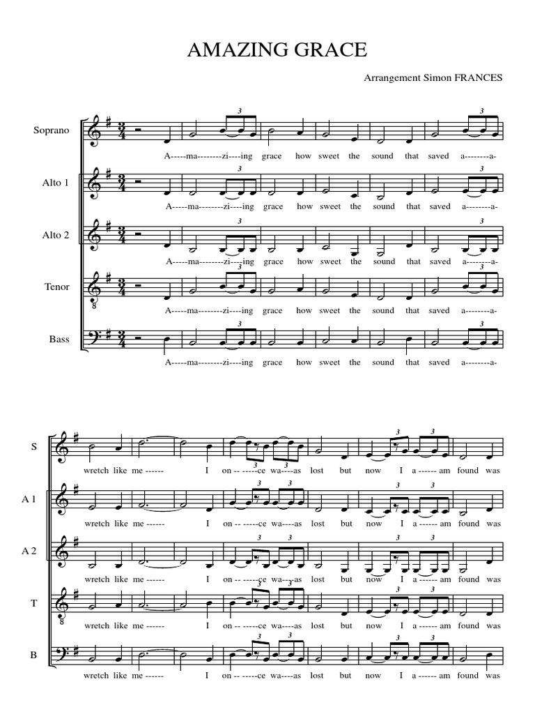 Amazing Grace Score | Download Free PDF | Vocal Music | Pitch (Music)