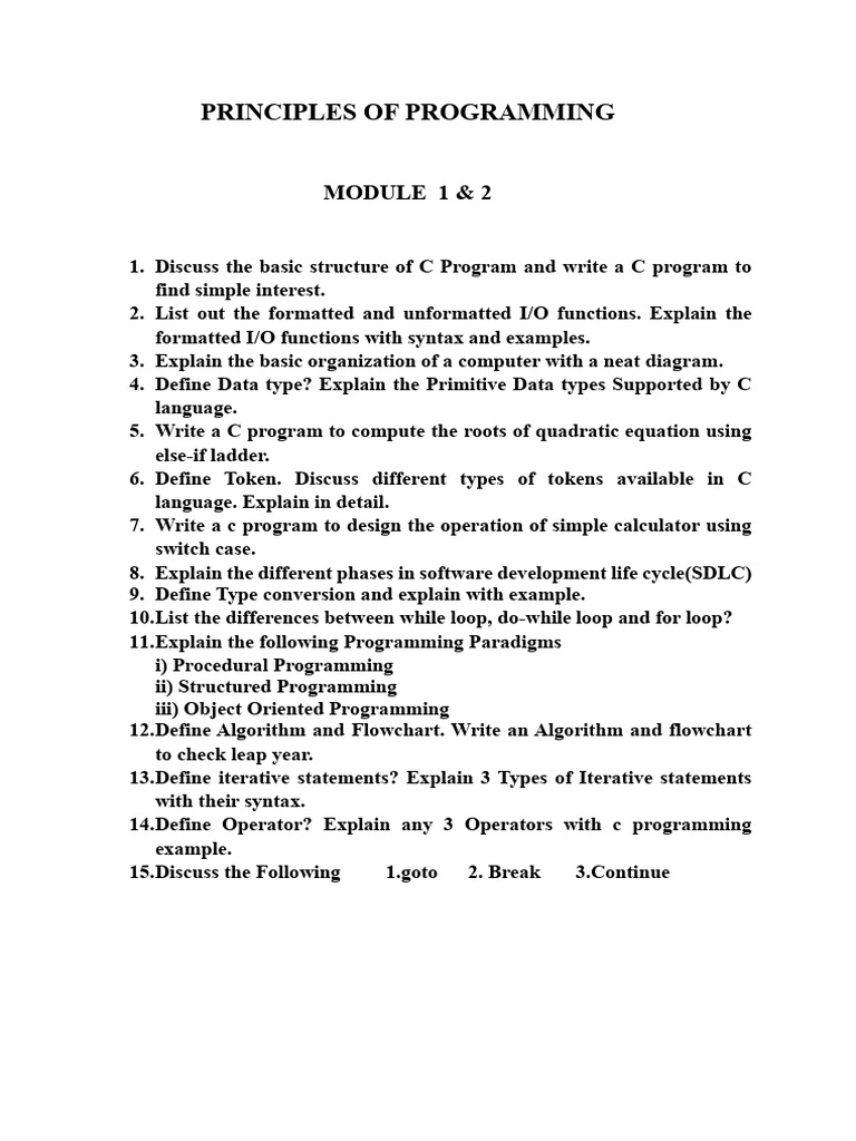 Principles of Programming in C | PDF