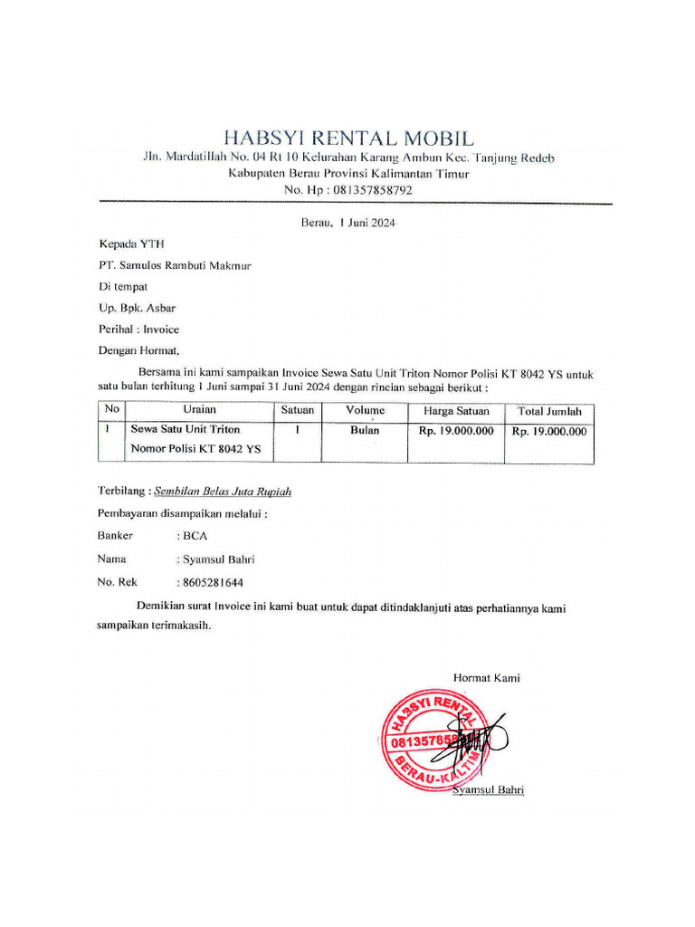 Invoice Pt Srm Periode Juni 2024 Pdf