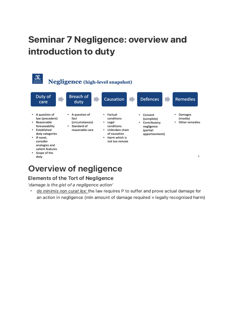 Seminar 7 Negligence Overview and Introduction To Duty | PDF ...