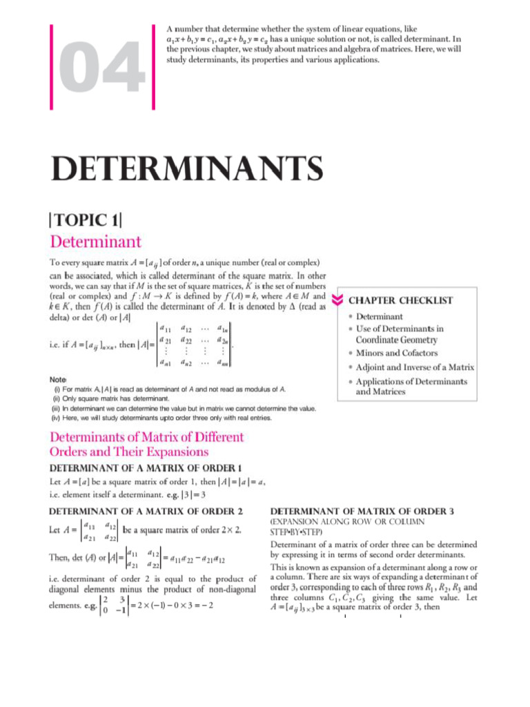 Class12 Mathematics Unit Determinants | PDF