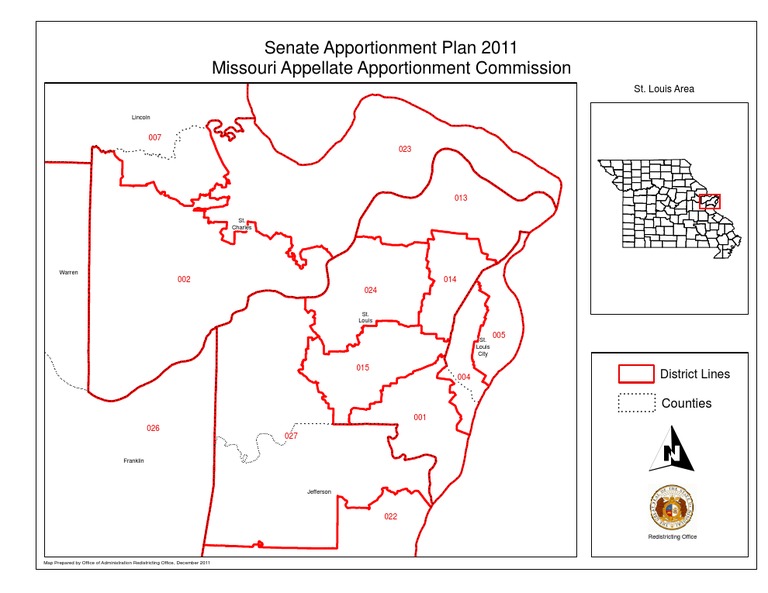 Missouri State Senate Apportionment Map St. Louis Area 11/30/2011 | PDF ...