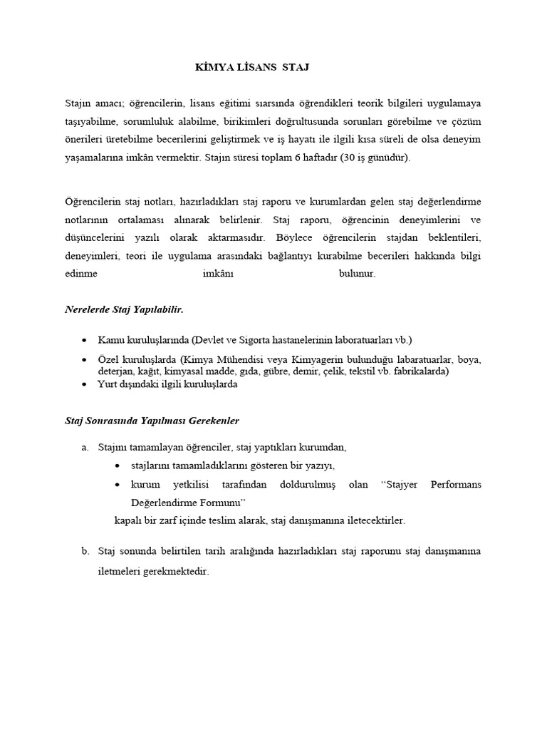 Staj Raporu Formatı | PDF