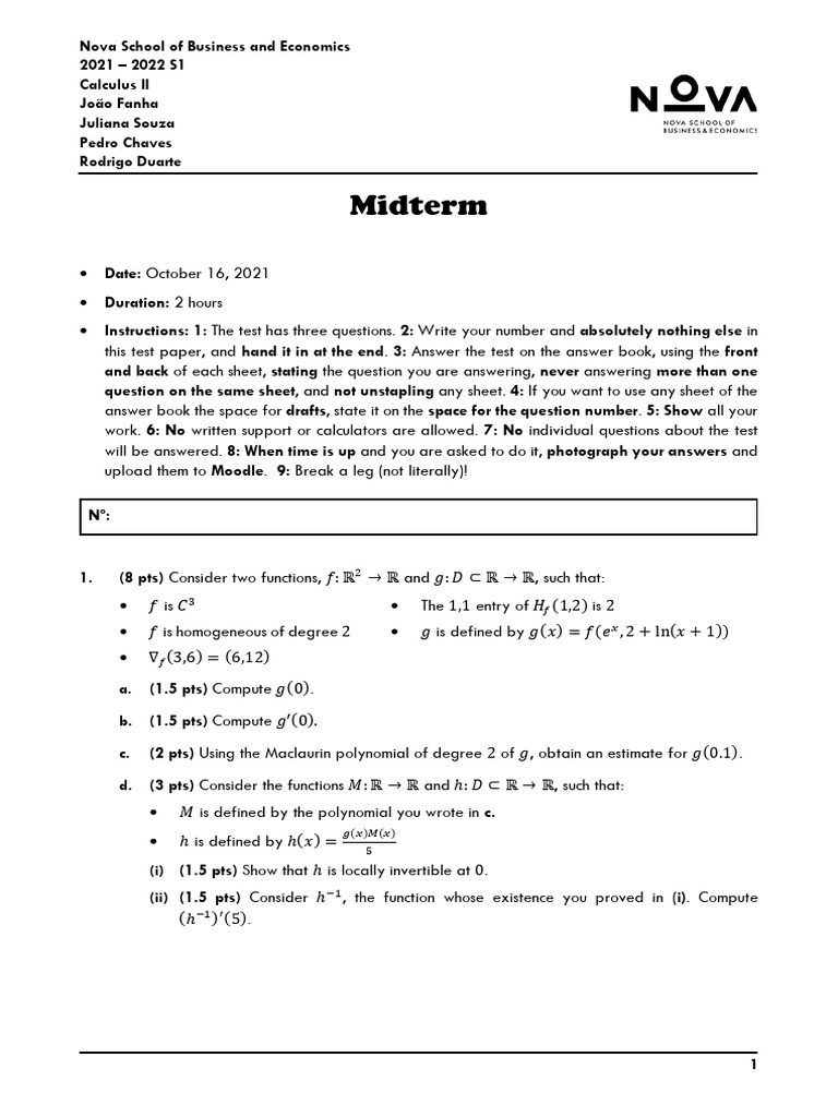 Calculus II 2021-2022 S1 Midterm | Download Free PDF | Function (Mathematics) | Real Number
