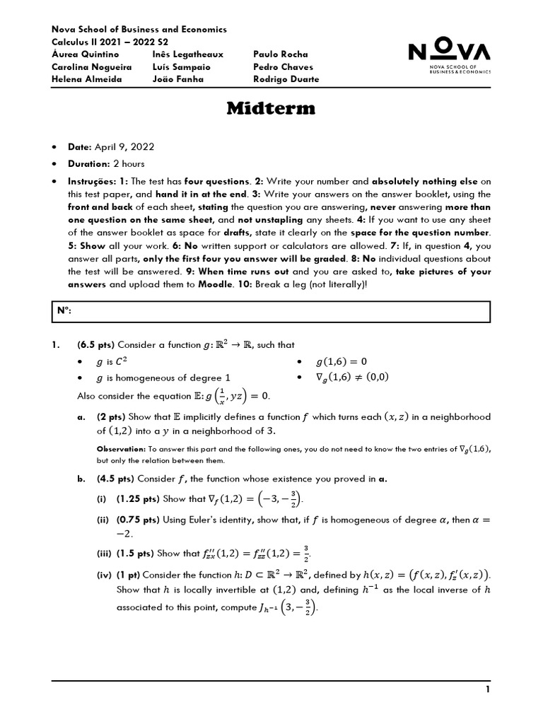 Calculus II 2021-2022 S2 Midterm | PDF | Theorem | Functions And Mappings