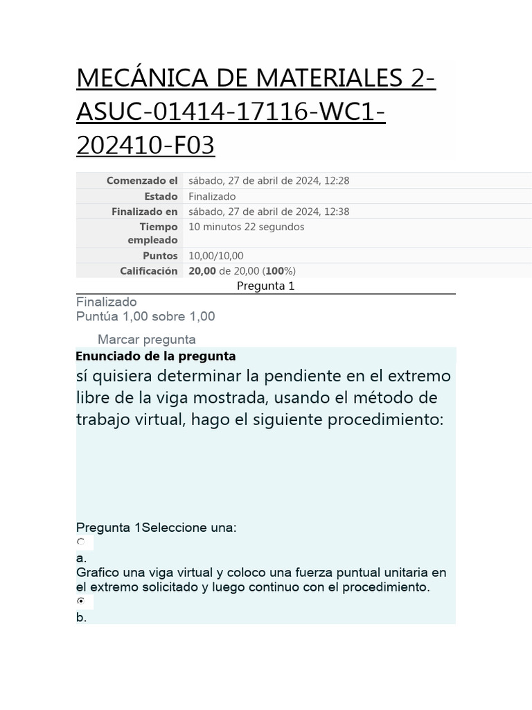MECÁNICA DE MATERIALES 2 Examen | PDF | Rigidez | Braguero