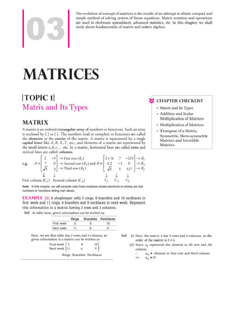 Class12 Mathematics Unit Matrices | PDF