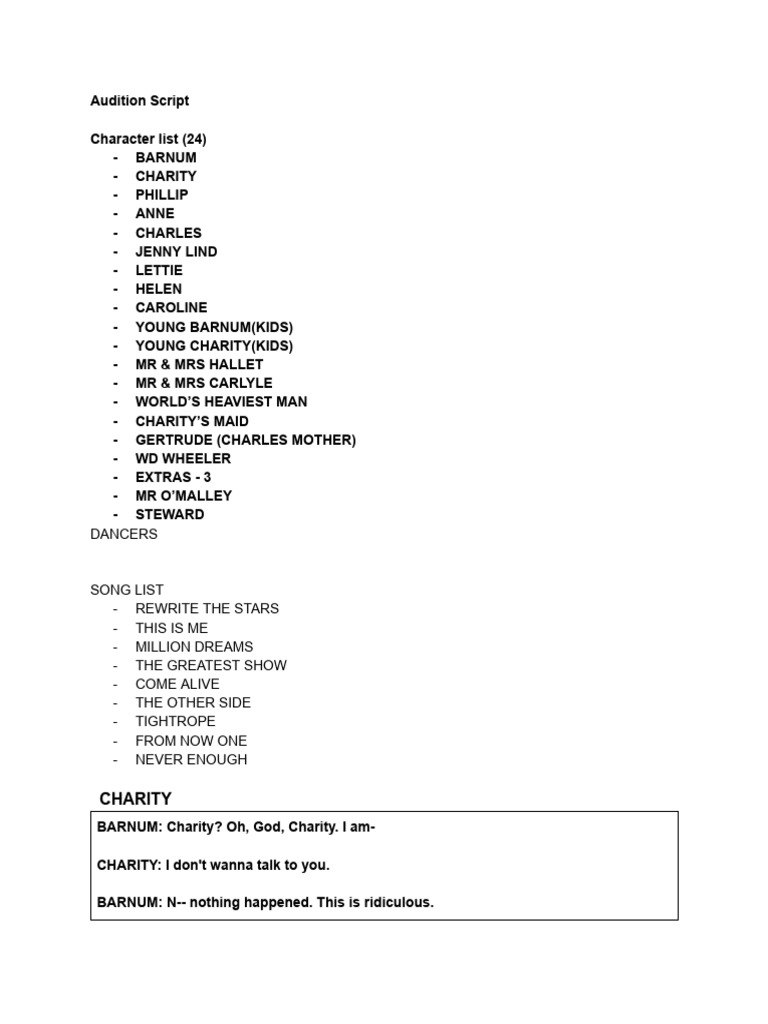 Audition Script | PDF | P. T. Barnum