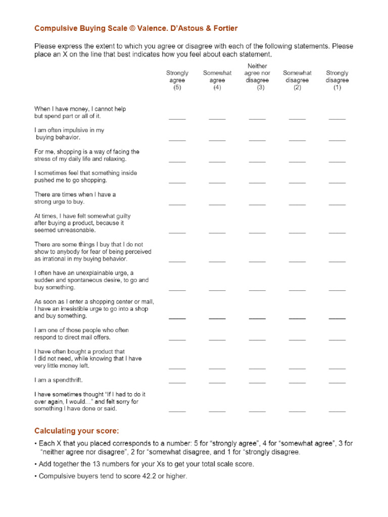 Compulsive Buying Scale © Valence | PDF