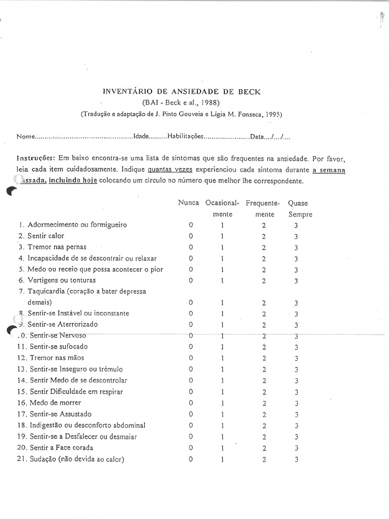 Inventário de Ansiedade de Beck | PDF